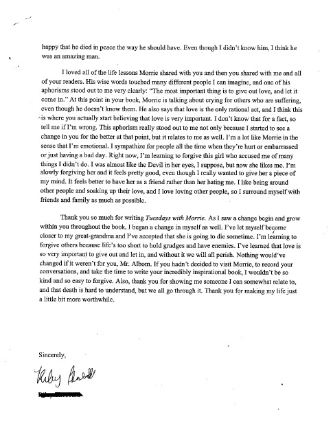 Tuesdays with Morrie - Letter to Mitch, Student Example | Miss Donnelly ...