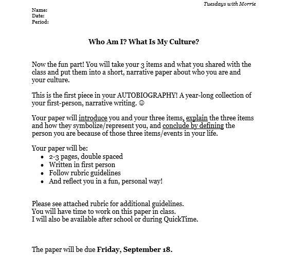 Who Am I/My Culture Paper | Miss Donnelly's Daily Apple